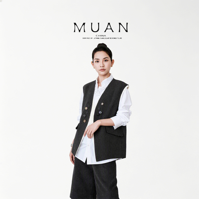 木岸muan撞色毛边西装马甲春秋百搭宽松叠穿坎肩背心女DG3-8919