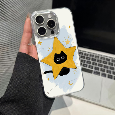 iPhone16plus适用星星黑猫红米note14潮酷华为12荣耀VIVOx200个性小米一加苹果13手机壳OPPOa1硬15Promax羽纱