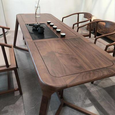 中式木86412924茶台嵌入式茶桃盘北美实黑胡木新款高端家用新阳台