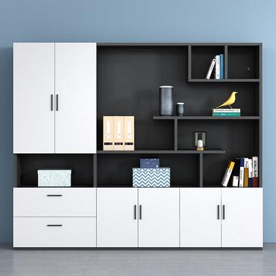 简约书架书柜板子办公室背木质老柜板景式AIK资料档案柜可带锁工