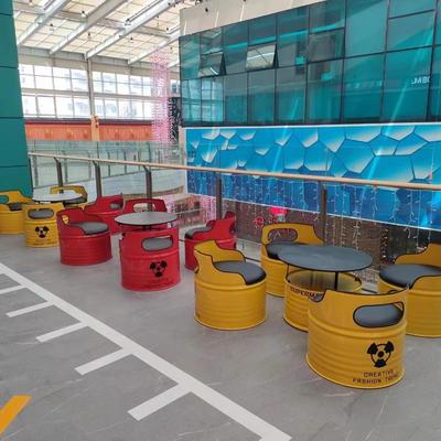 卡座沙发创意油桶酒吧ktv奶茶店工业风商用铁艺洽谈桌椅茶几组合