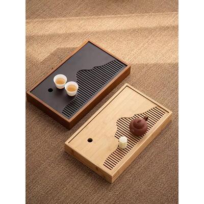 竹制小茶盘方形干泡盘小号竹制迷你储水式托盘茶海功夫茶具小茶台