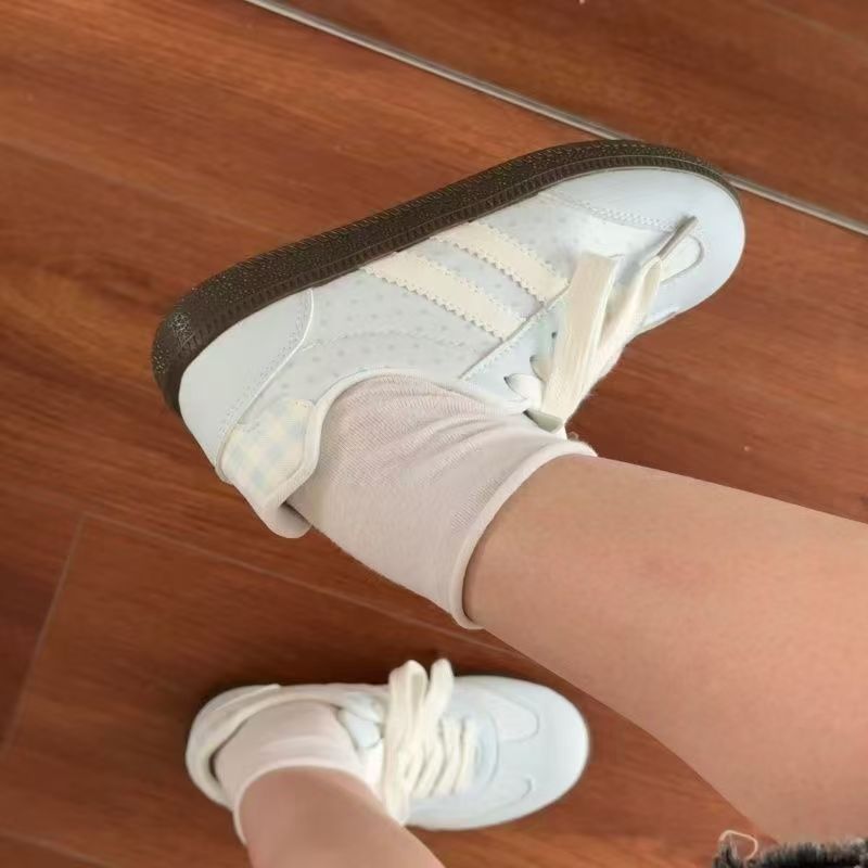 小众设计感拼色波点系带德训鞋女2026新款休闲板鞋百搭增高小白鞋