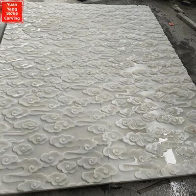 石雕吉祥云浮雕白色大理石室外庭院全云屏影墙莲花鱼壁画新中国风