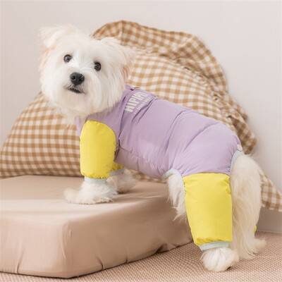 狗狗羽绒服泰迪比熊撞色多巴胺潮酷牵引四脚棉衣秋冬季狗狗衣服