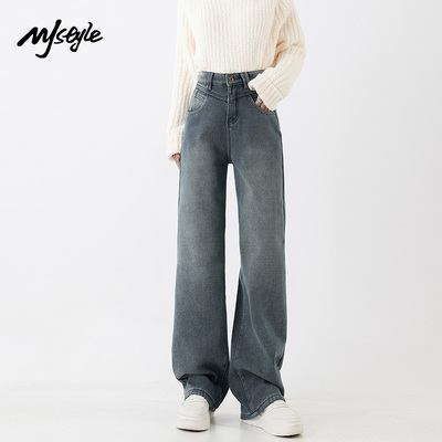 MJSTYLE美式水洗蓝牛仔裤女2025