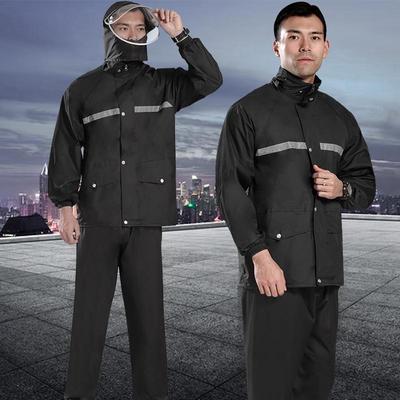 春亚纺反光雨衣 黑色虎头帽双帽檐 分体式执勤骑行户外雨衣套装