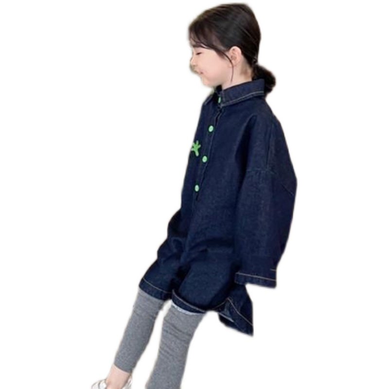 女童牛仔连衣裙韩国洋气2022春秋新品女宝宝中长款衬衫裙宽松外套
