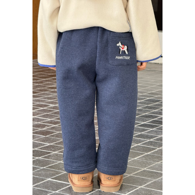 藏青加绒小马刺绣加绒卫裤