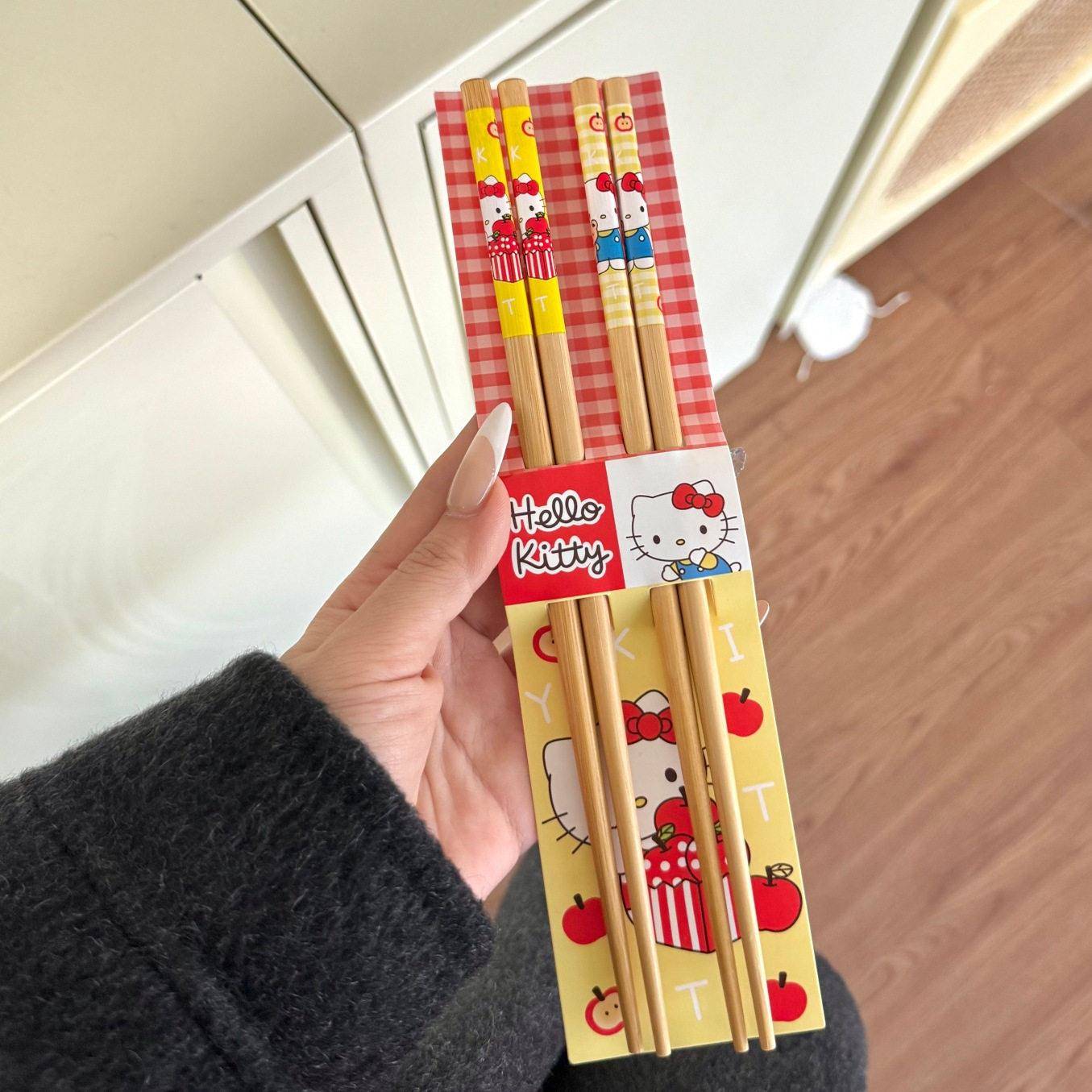 可爱防滑复古卡通KT猫一人一筷竹木家用防霉耐高温筷子儿童成人