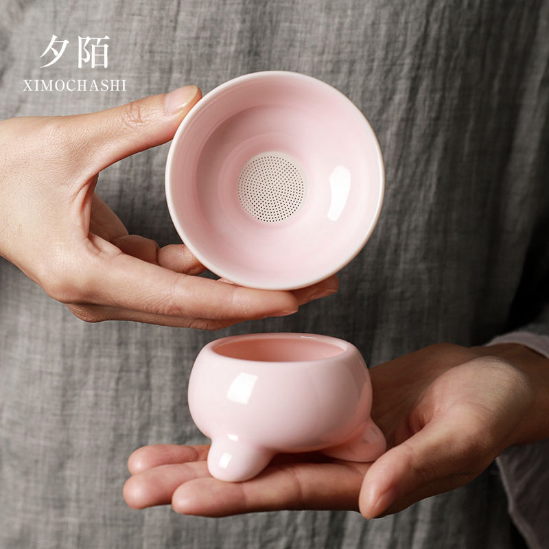 粉色陶瓷茶叶过滤网茶具茶水隔离网茶滤茶漏茶道配件滤茶公道杯