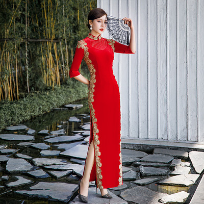 复古风8871旗袍秋冬季优雅旗袍