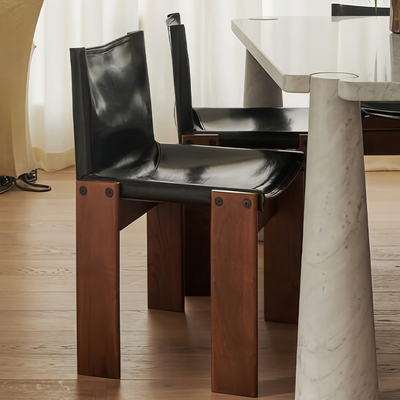 中复古僧侣椅靠背餐椅美式餐桌椅梳化妆凳吧岛台侘寂风黑色皮椅子