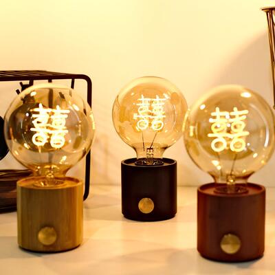 USB充电灯泡囍灯LoveLucky创意字母灯桌面氛围灯5VLED小夜灯E27