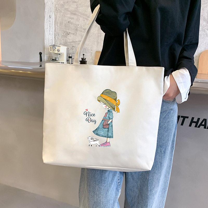帆布包女大学生包包上课手提袋大容量购物袋百搭款托特包发