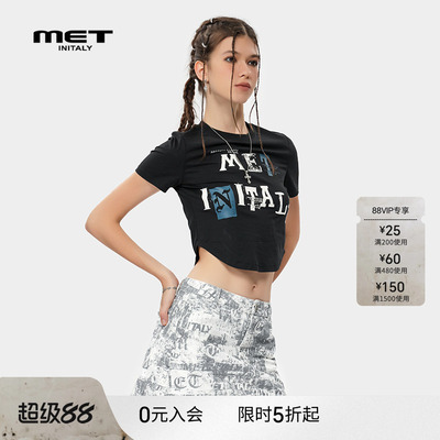 MET initaly字母印花潮牌百搭短袖T恤女夏季新款休闲上衣