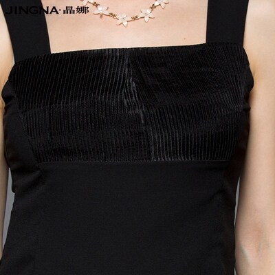 晶娜女装夏装新款女装黑色宽松型吊带背心女短款时尚气质打底背心