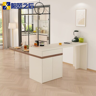 奶油风岩板岛台餐桌一体小户型厨房茶台烧水壶一体吧台隔断柜8E55