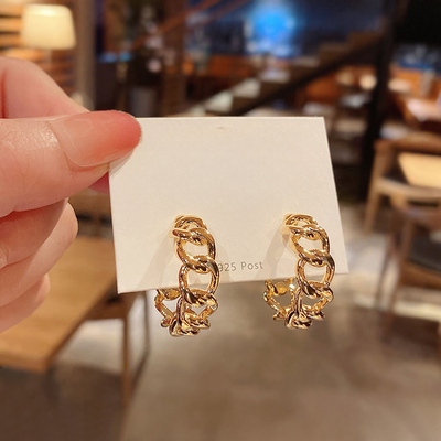 耳扣韩国简约大气冷淡风链条圆圈耳环女2026新款潮C形网红耳圈