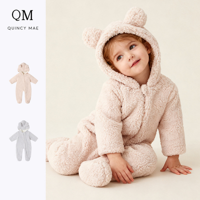 Quincy Mae秋冬新款加厚毛绒连体衣宝宝新生儿冬季保暖爬衣可爱