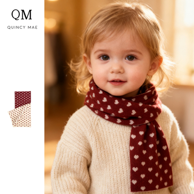 Quincy Mae亲子款爱心新年氛围保暖宝宝毛绒围巾围脖冬季儿童