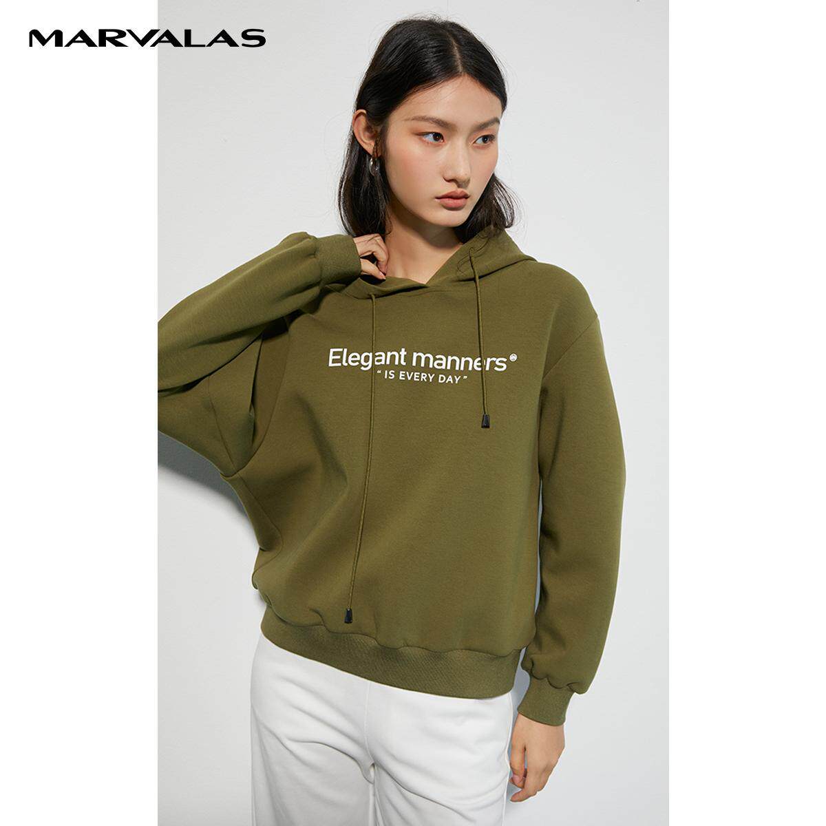 【达人专属】M331235#曼德诗连帽宽松卫衣女春季字母印胶