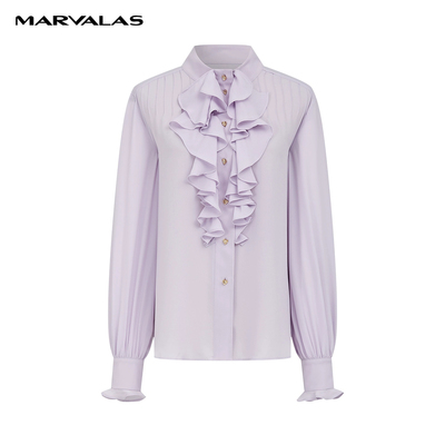 【粉丝专属】【商场同款新品】曼德诗雪纺衬衫春装新款立领设计