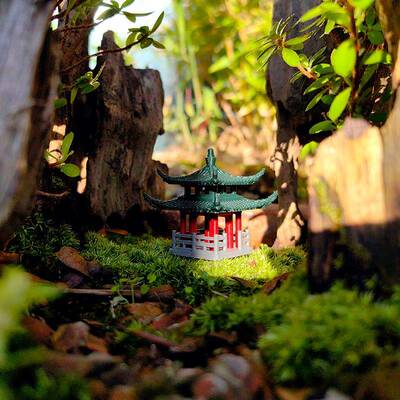 盆景景观假山59040水陆缸鱼缸造景小摆件中筑式古书建模型庭微院