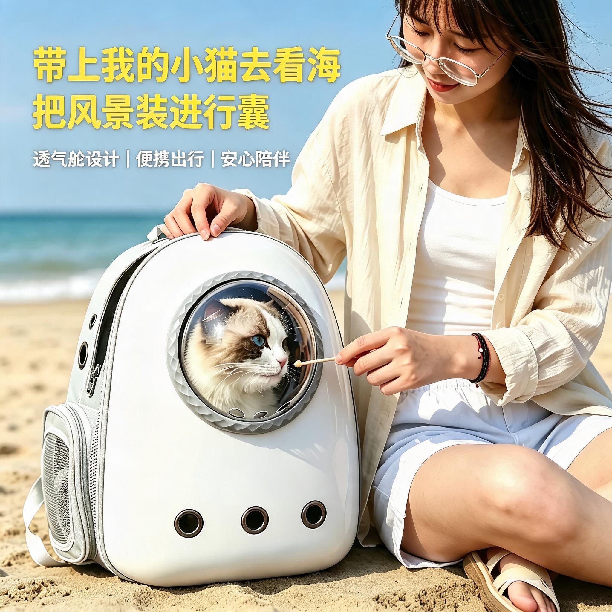 太空舱猫包外出双肩便携透明透气侧开大容量猫咪宠物背包外出书包