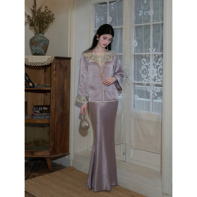MOPASSANT【紫云瑶】新中式国风100醋酸冰感刺绣拼接套装