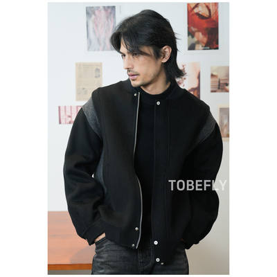 Tobefly100绵羊毛棒球领毛呢大衣