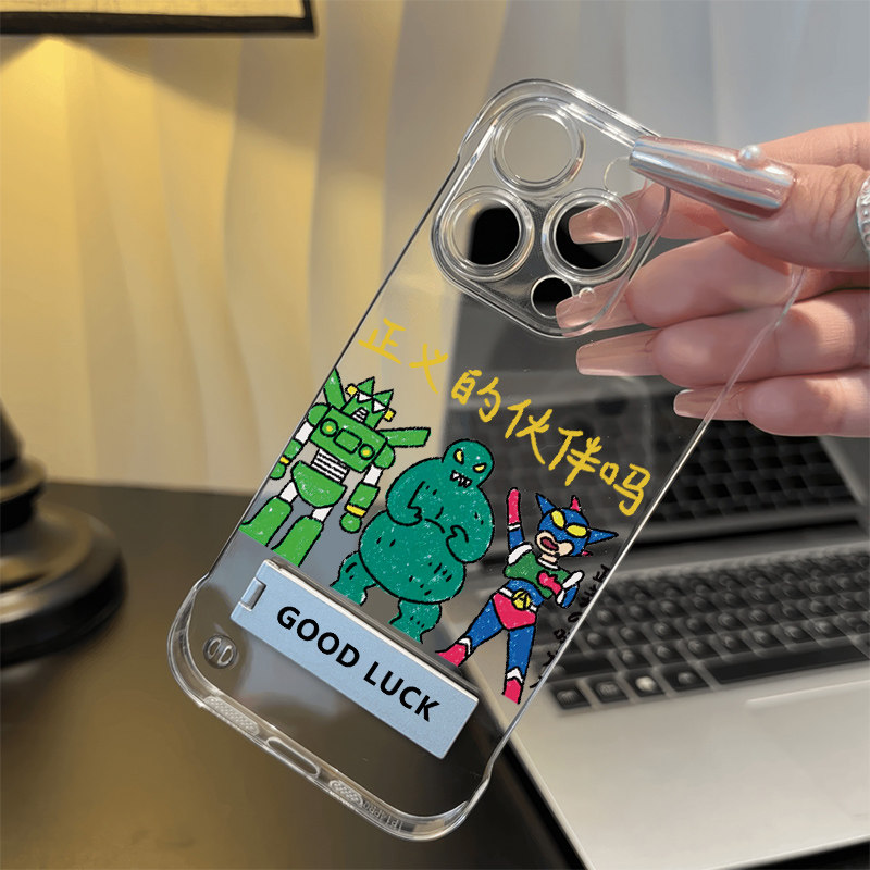 荣耀MAGIC8适用14ProMax超薄13带支架真我GT8Pro正义的伙伴动感超人iPhone17透明无边框16手机壳硬苹果15创意