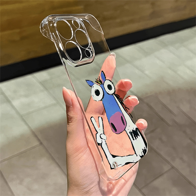 无边框16ProMax超薄13带支架搞怪小马iPhone17透明华为Mate80卡通红米TURBO5手机壳硬苹果15适用14Plus创意12