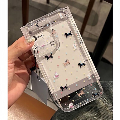 手机壳iPhone13红米k70ULTRA适用iQOOZ9X卡通16plus波点小小狗OPPOFINDX8透明软ins风14ProMax小清新12苹果15