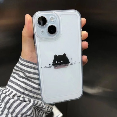 小米15Ultra适用红米note14透明软苹果12promax手机壳OPPOreno13简约a3华为mate70黑猫iPhone16可爱iQOOneo10