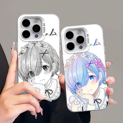适用iPhone13苹果12创意彩银15ProMax硬14PLUS高级感手机壳线稿蕾姆彩日系少女适用小米17TPRO适用OPPORENO16