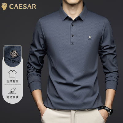 凯撒大帝2025年男士新款翻领中年爸爸装时尚商务百搭上衣POIO衫男