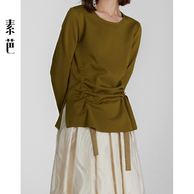 素芭艺术感抽褶针织上衣
