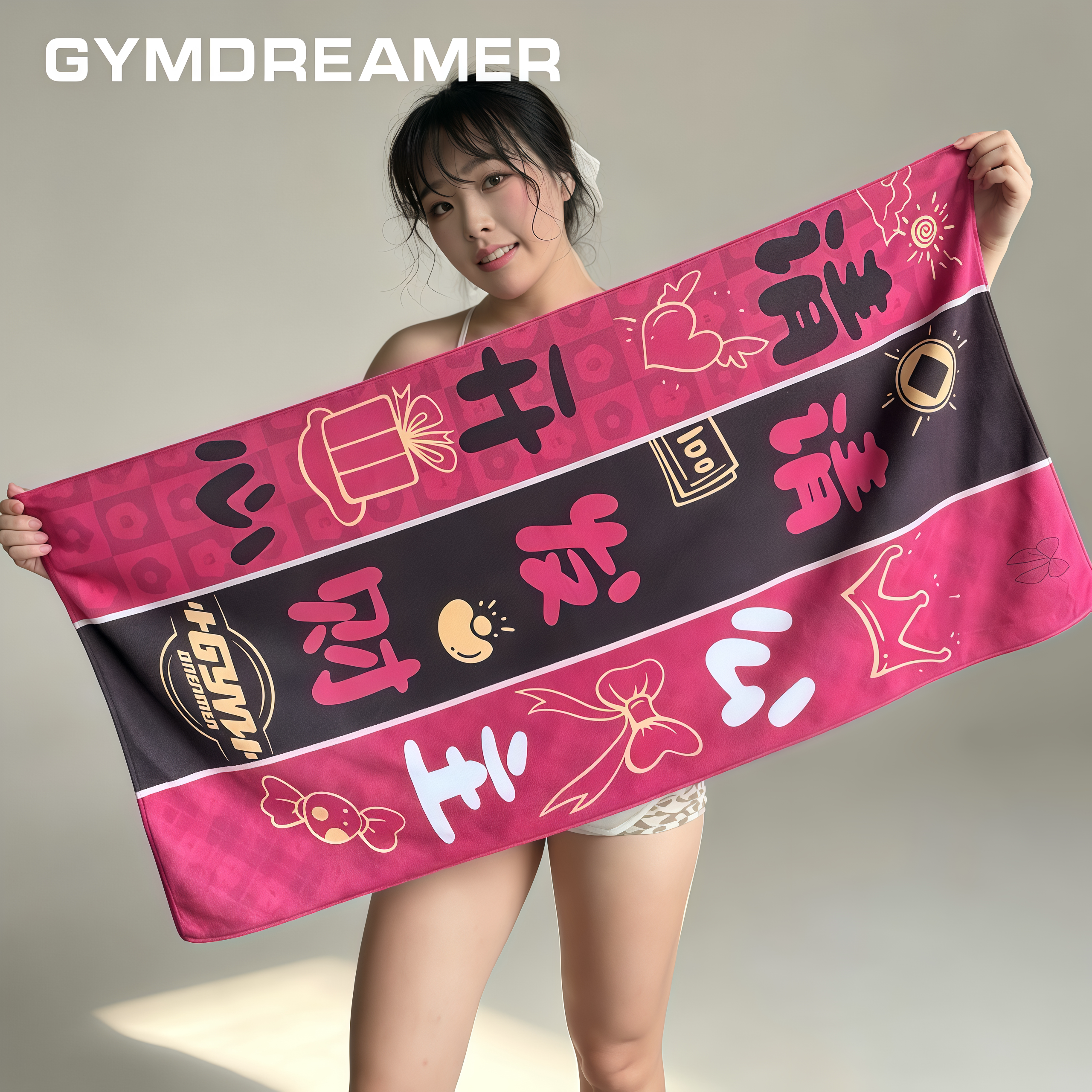 GYMDREAMER健身运动吸汗公主开心毛巾女速干防滑跑步擦汗瑜伽铺巾