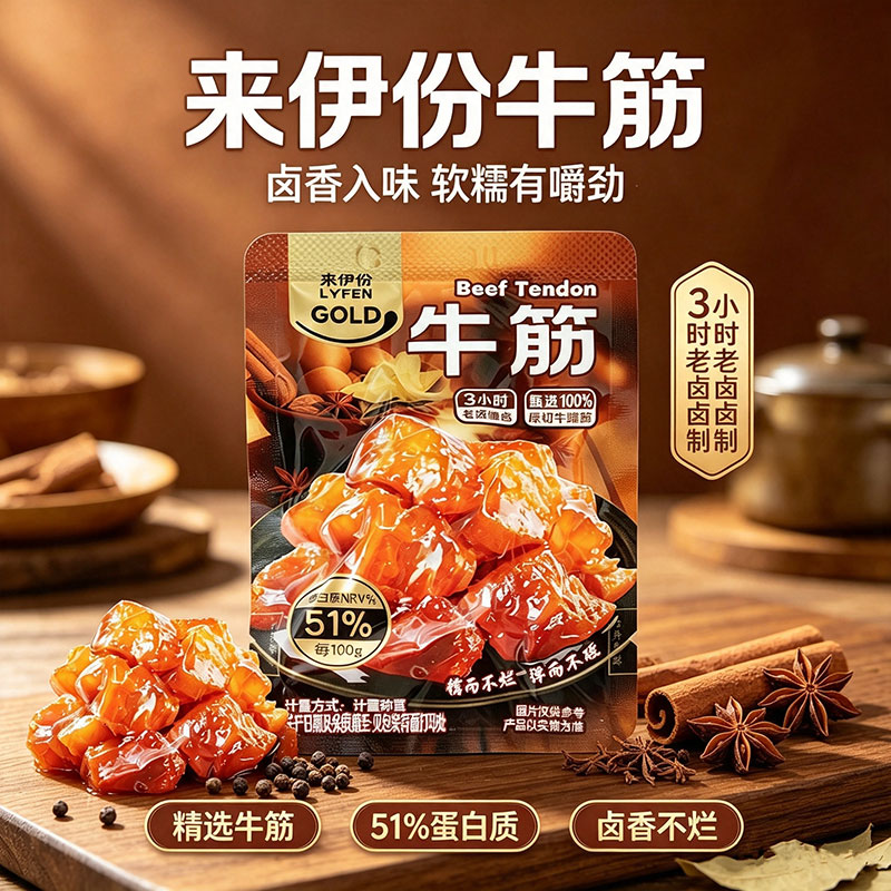 来伊份牛筋500g牛蹄板筋牛肉类休闲零食卤味即熟食真空小包装小吃