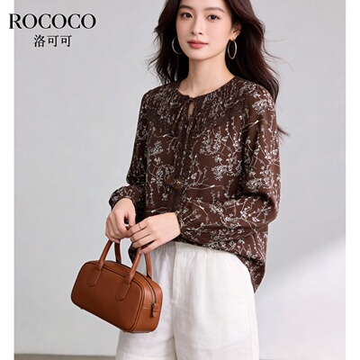 ROCOCO/洛可可复古碎花长袖衬衫女新款休闲内搭衬衣夏季上衣