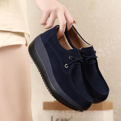 高档厚女松糕跟春秋增摇高摆2022新款坡底跟摇真皮妈妈英伦摇单鞋