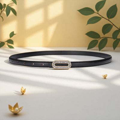 嘟卡丹真皮水钻皮带女时尚百搭二层牛皮细腰带装饰配裙子连衣裙女