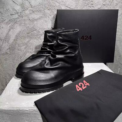 424 on Fairfax暗黑褶皱复古套脚拉链休闲高帮男鞋厚底马丁短靴子