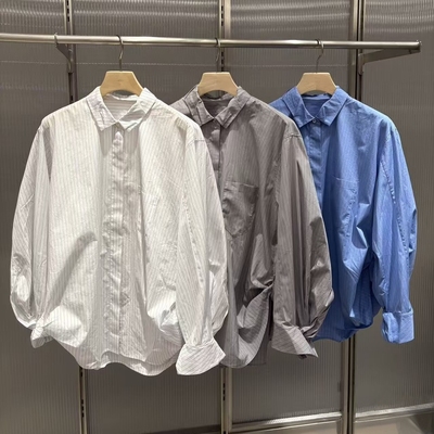 JN江南春款通勤条纹花苞袖衬衫