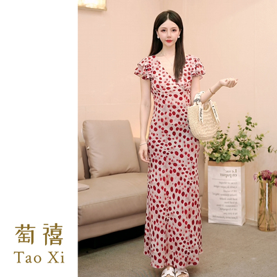 【有你】高级感气质显瘦高腰波点扎染中长款连衣裙TX05QZ0341