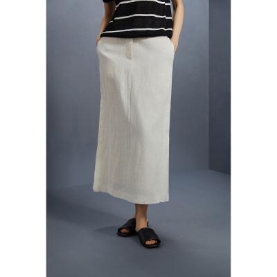 【哼哈冰冰】高腰半身裙女亚麻中长款白色半裙WTZ007BRQ