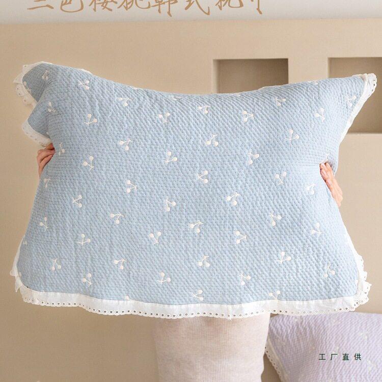 樱桃韩式枕巾柔软新款韩系吸汗一对防头油四季通用透气家用