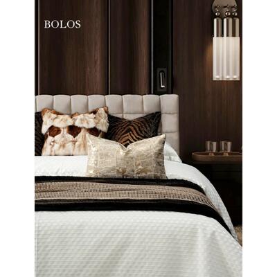 柏洛斯Gorgeous轻奢欧式咖金橘色狐狸毛靠枕样板房床头大靠垫抱枕