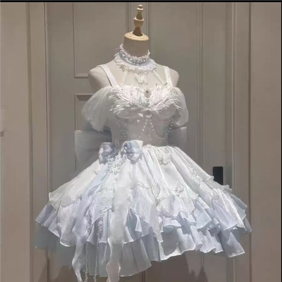 韩版收腰公主小礼服显瘦细闪蝴蝶洛丽塔蓬蓬裙lolita裙